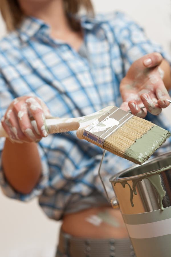 Home Improvement: Woman Holding Paint Brush Stock Photo - Image of ...