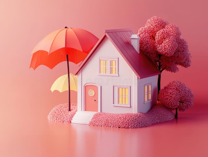 Home Insurance Concepts. House Model and Protect Umbrella Stock Image ...
