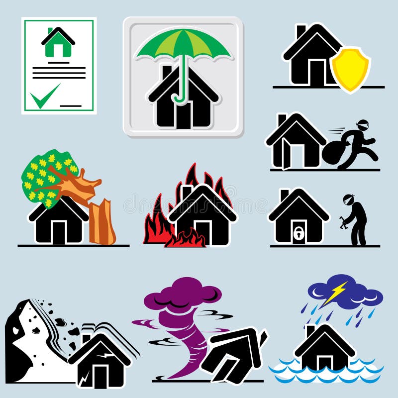 Property Insurance Icons Set Stock Vector - Illustration of dangerous ...