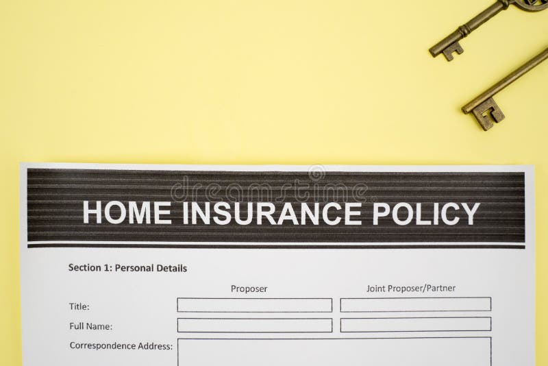 Home Insurance Policy Form with Two Home Key Stock Image - Image of ...