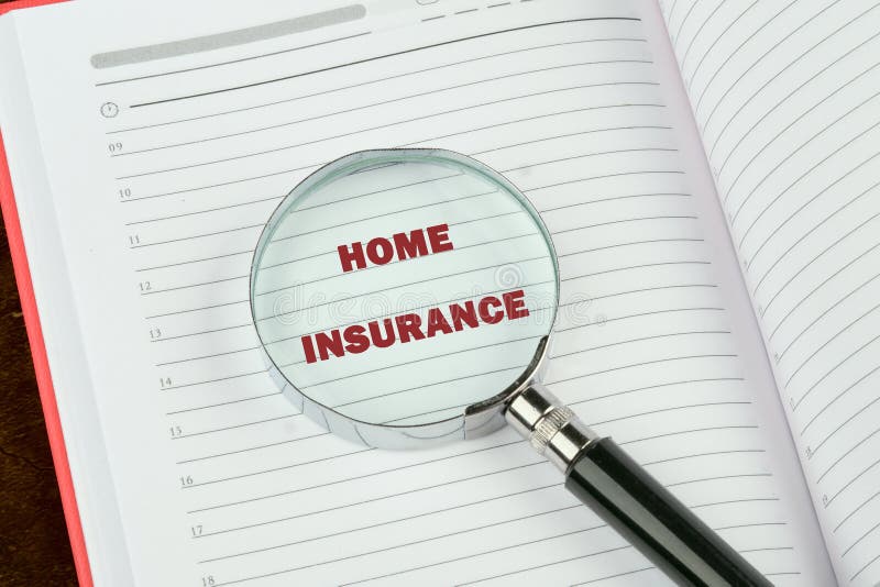 HOME INSURANCE Words Written through a Magnifying Glass on a Blank Page ...