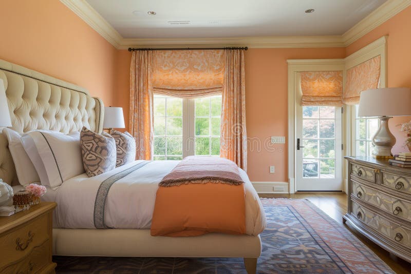 Home Interior Bedroom Design, Peach Color Stock Illustration ...