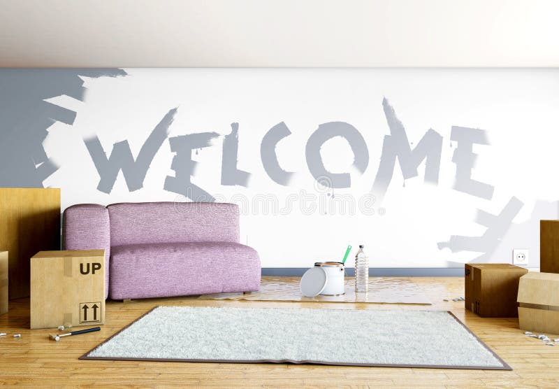 Home interior welcome stock illustration. Illustration of rendering ...