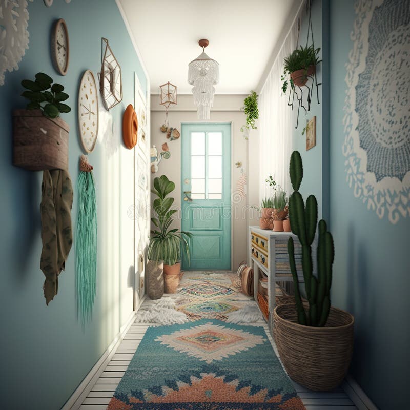 Home Interior Corridor Boho Style 3d Render, Created with Generative AI ...