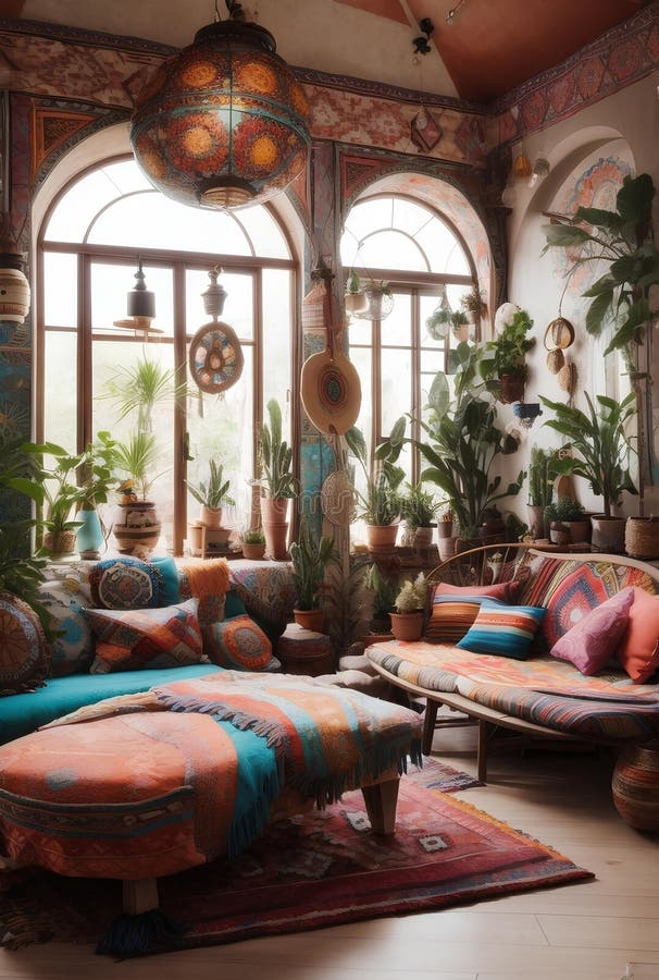 A Home Interior Design with Bohemian Style Stock Illustration ...