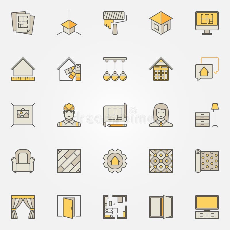Interior design icons set stock vector. Illustration of outline - 90798030