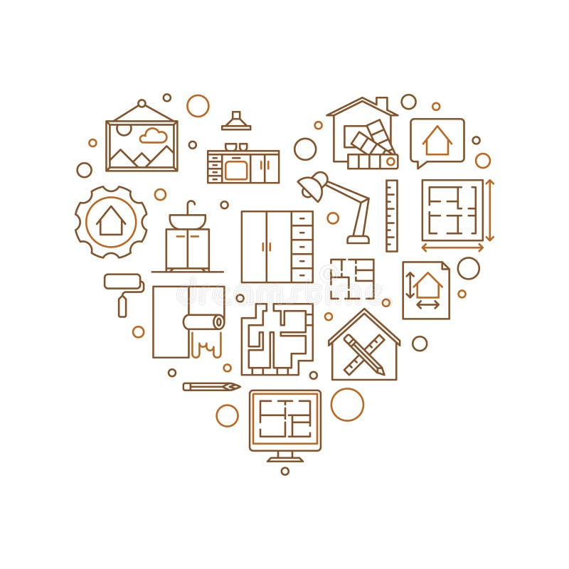 Home Interior Design Vector Line Heart Shaped Illustration Stock Vector ...