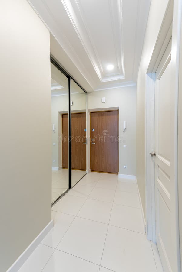 Home Interior with Mirror and Wooden Doors Stock Photo - Image of house ...