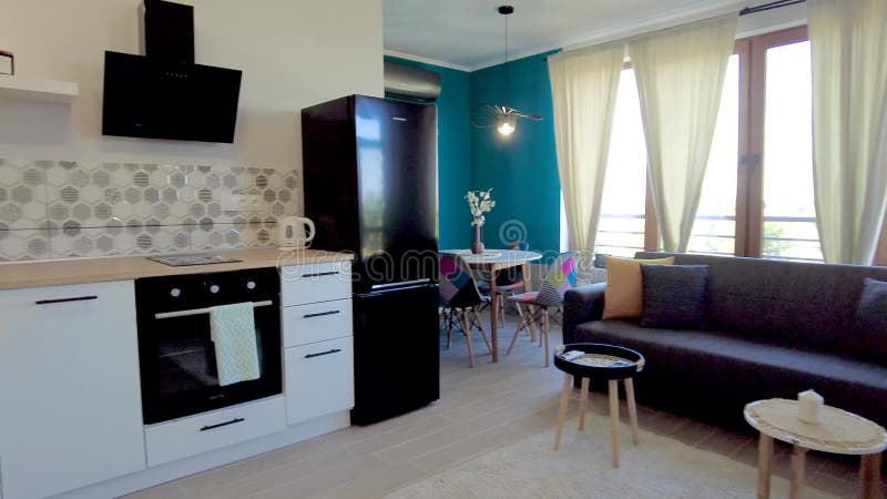 Home Interior. View of Modern Kitchen and Living Room. New Home Stock ...