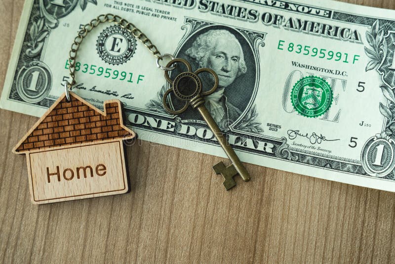 Home Key with House Keyring on Dollar Bill Stack Stock Photo - Image of ...