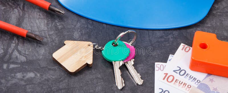 Home Keys, Currencies Euro and Work Tools Using for Engineering Work ...