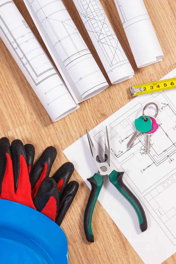 Home Keys with Electrical Diagrams or Drawings, Protective Helmet with ...