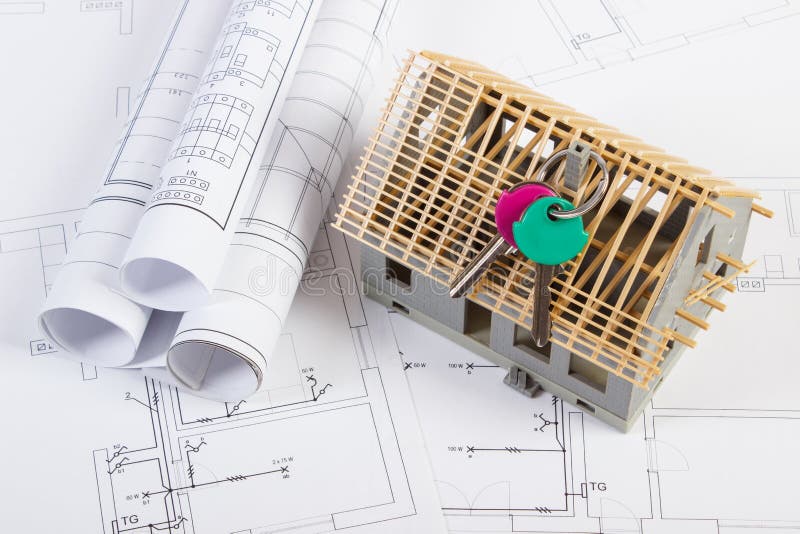 Home Keys, Small House Under Construction and Electrical Drawings ...