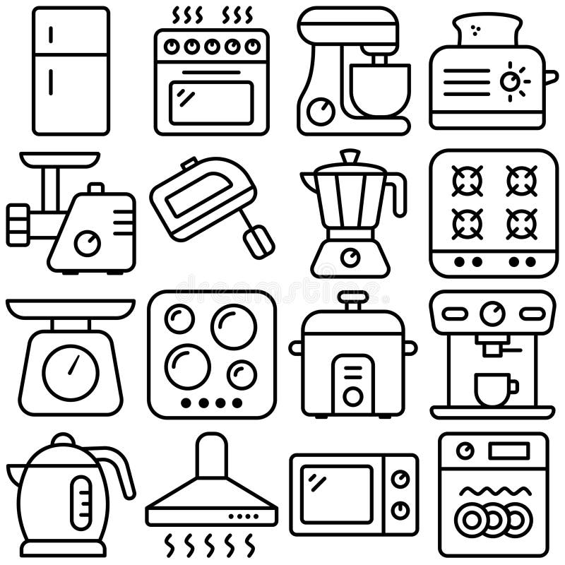 Home Kitchen Appliances Icons Set Stock Illustration - Illustration of ...