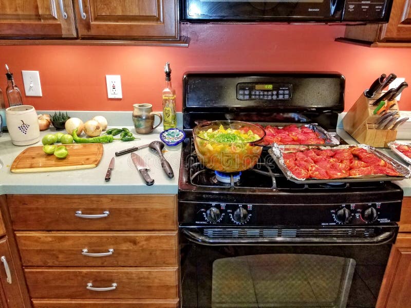 A Home Kitchen Being Used for Processing Tomatoes Stock Photo - Image ...