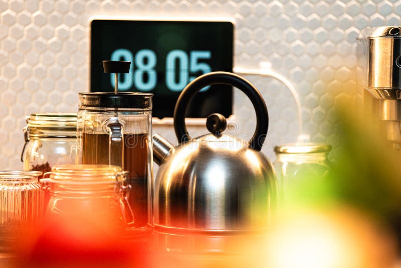 Home Kitchen Clock Display. Stock Photo - Image of smart, drink: 337846686