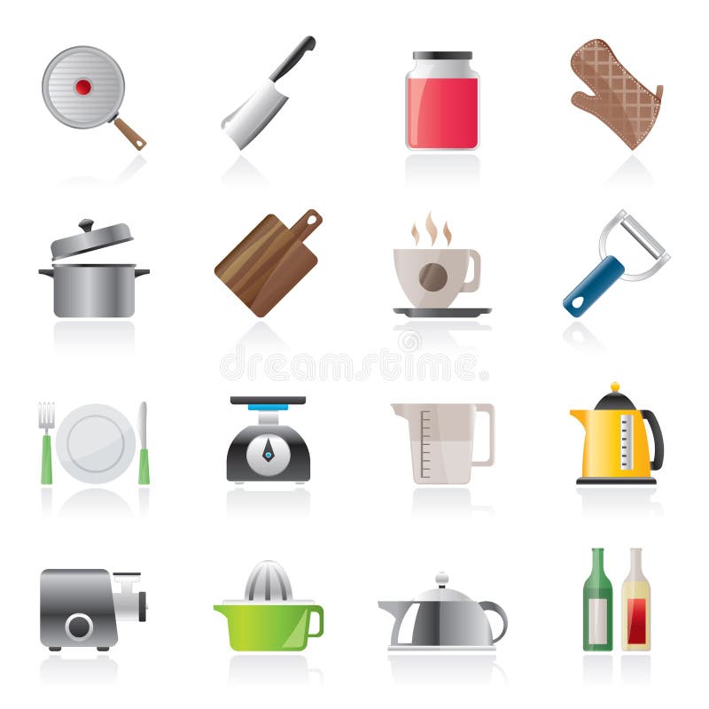 Home Kitchen Equipment Icons Stock Vector - Illustration of home, food ...