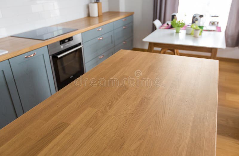 Home Kitchen Interior with Counter and Table Stock Image - Image of ...