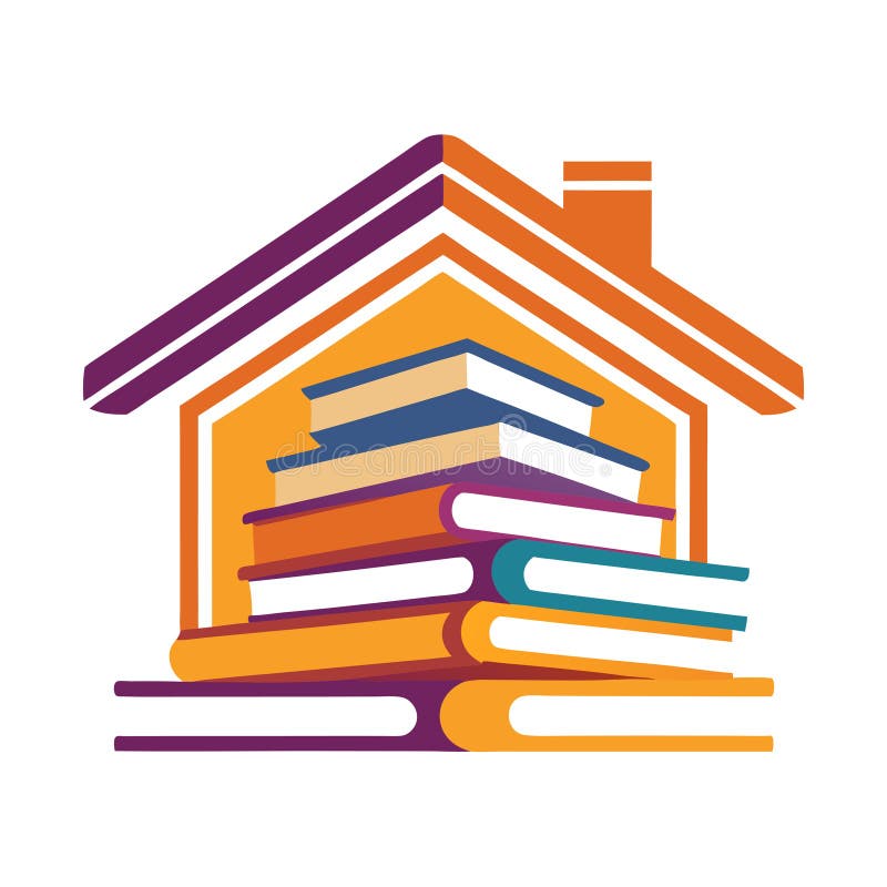 Home Learning Concept: Stack of Books Forming a House Shape Icon Stock ...
