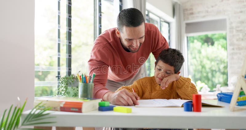 Home Learning, Dad or School Kid in Kindergarten Studying for Knowledge ...