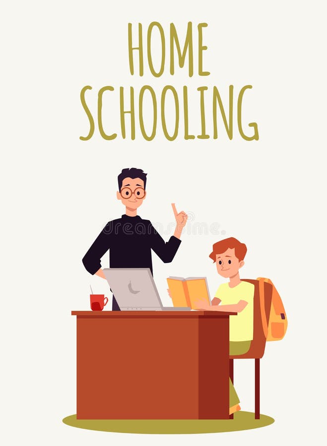 Home Learning Poster with Students or Pupils, Flat Vector Illustration ...