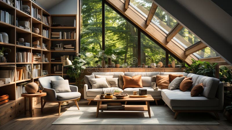 Home Library with Built-in Bookshelves a Cozy Seating. Generative AI ...