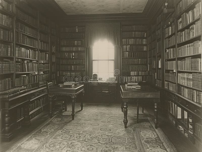 Home Library Interior Retro Style Stock Illustration - Illustration of ...