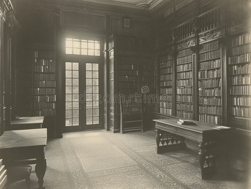 Home Library Interior Retro Style Stock Illustration - Illustration of ...