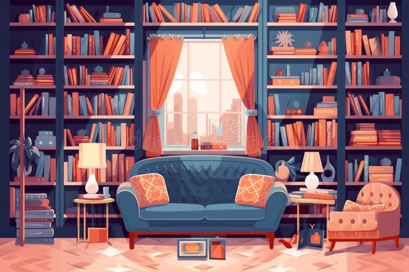 Home Library. Office. Shelves with Books Stock Illustration ...
