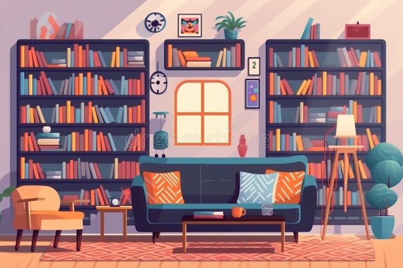 Home Library. Office. Shelves with Books Stock Illustration ...