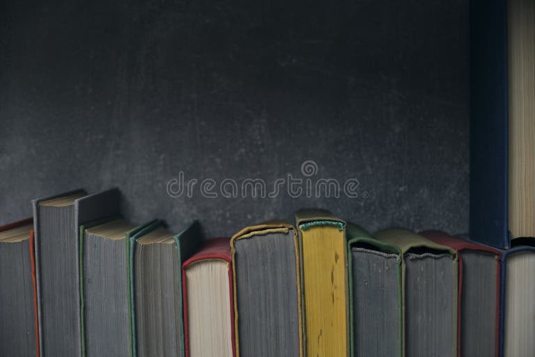 Home Library of Old Battered Retro Books with Colored Spines. Stock ...