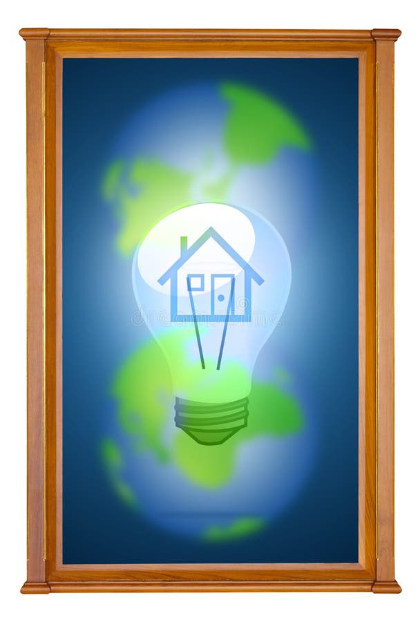 Home Light Bulb in Wooden Picture Modern Frame Stock Illustration ...