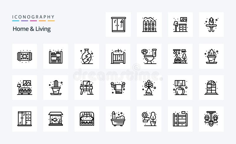 25 Home and Living Line Icon Pack Stock Vector - Illustration of ...