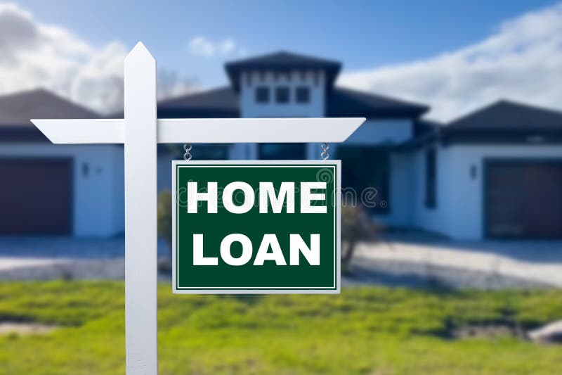 HOME LOAN Sign Against a House. Close-up. Stock Image - Image of ...