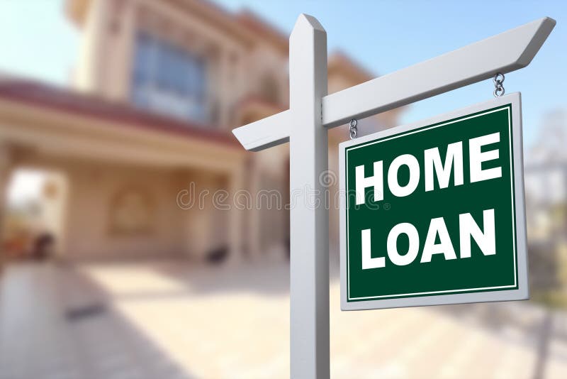 HOME LOAN Sign Against a House. Close-up. Stock Photo - Image of ...