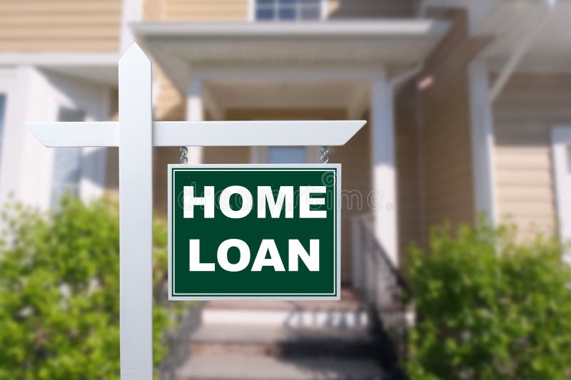 HOME LOAN Sign Against a House. Close-up. Stock Photo - Image of real ...