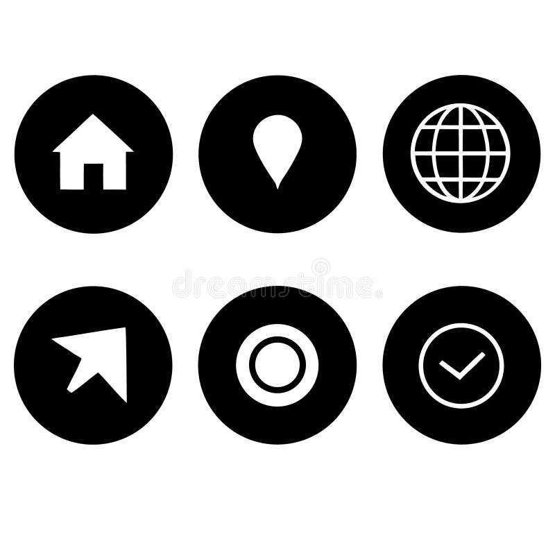 Home Location Globe Cursor Target Checkmark Icons Black White Stock ...