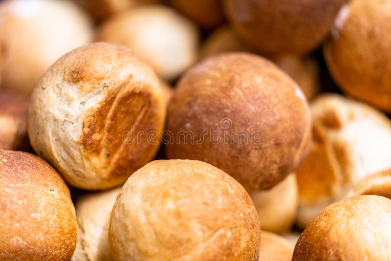 Home Made Bread Buns in Round Shape with Crunchy Brown Crust Stock ...