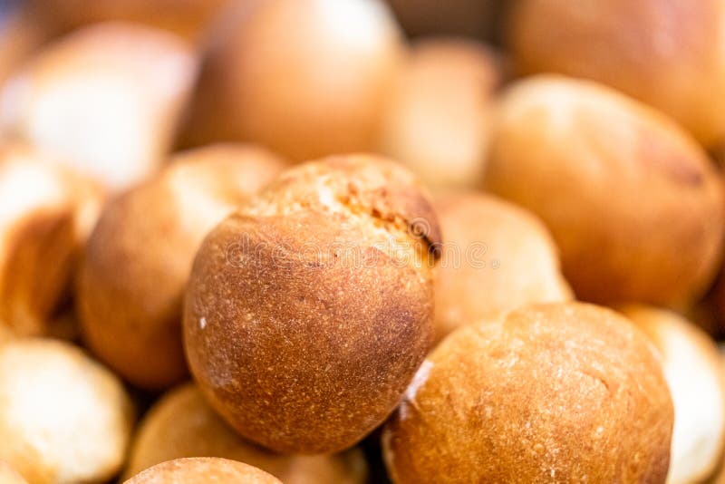 Home Made Bread Buns in Round Shape with Crunchy Brown Crust Stock ...