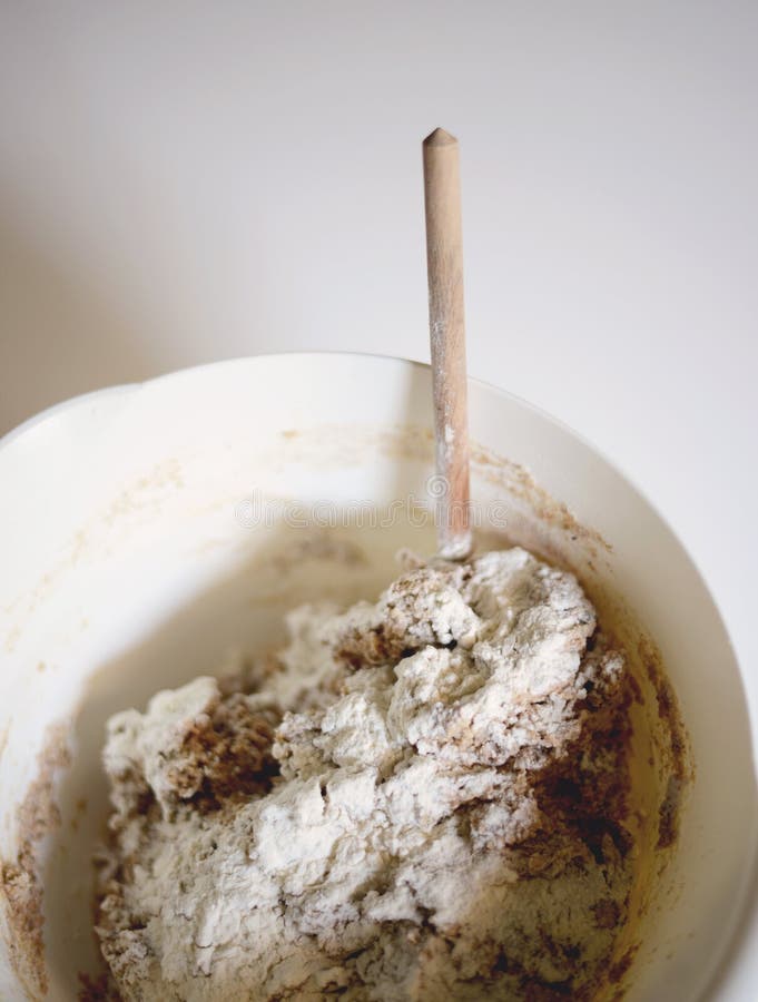 Home Made Bread Preparation - Top View of Freshly Made Dough in Mixing ...