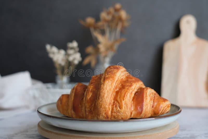 Home Made Croissant on the Kitchen Table Top. Pastry and Bakery Banner ...