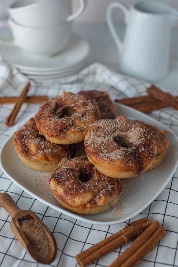 Home Made Fall Apple Cider Donuts with Cinnamon Stock Photo - Image of ...
