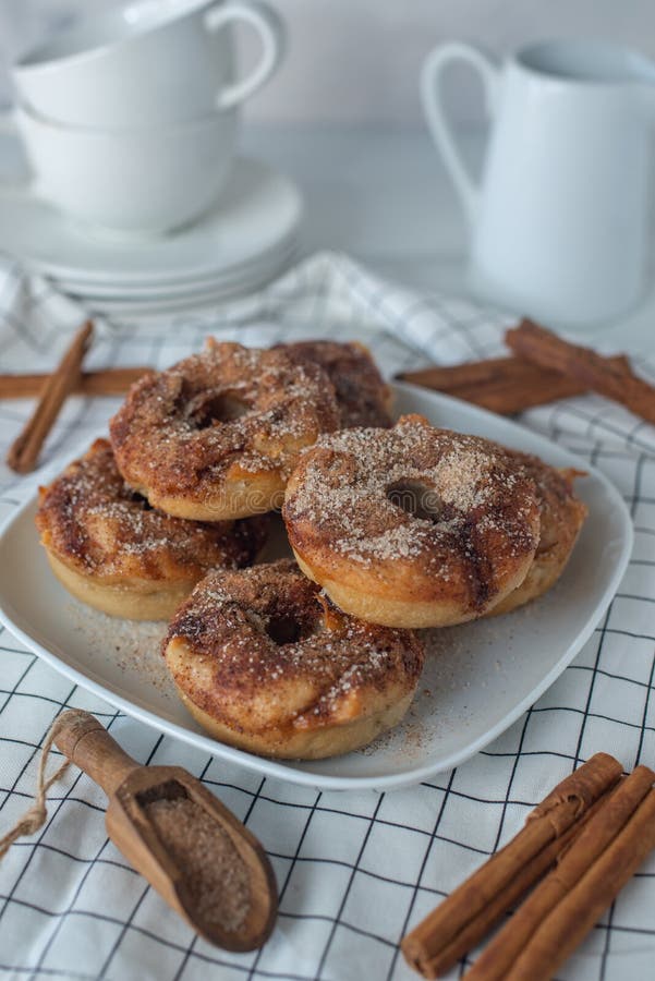 Home Made Fall Apple Cider Donuts with Cinnamon Stock Photo - Image of ...