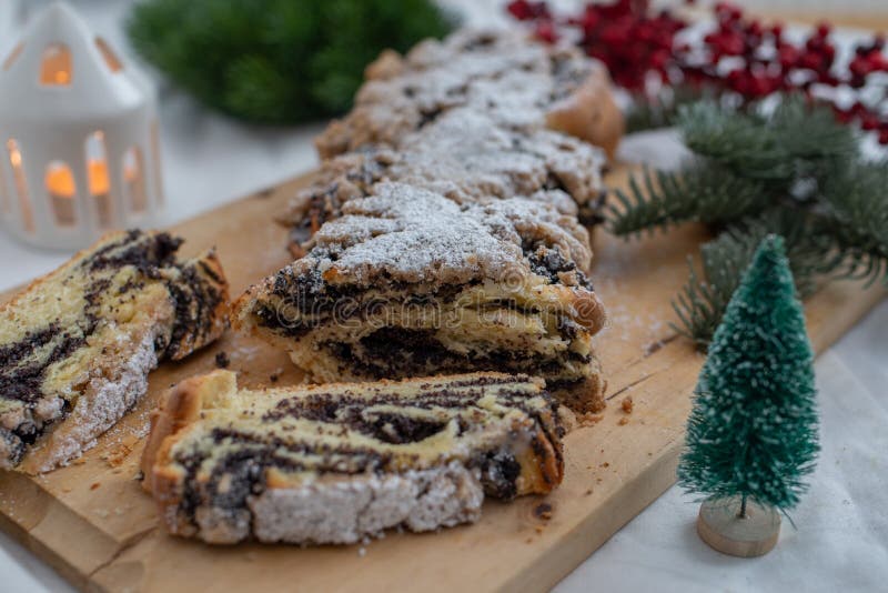 Home Made German Christmas Stollen with Poppy Seeds Stock Photo - Image ...