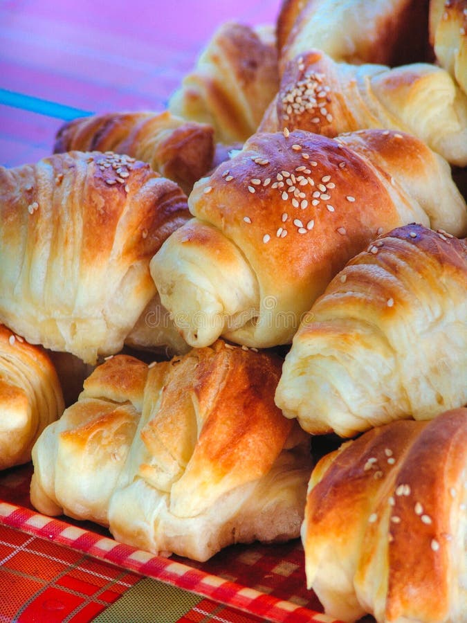 Home Made Ham and Cheese Pastry Bread with Sesame Seeds Stock Photo ...