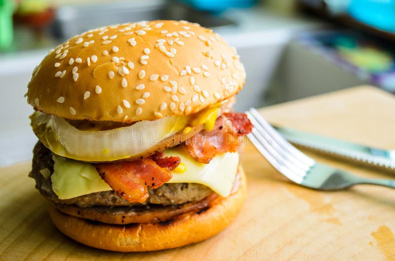 Home made hamburger stock image. Image of sesame, roll - 44868673