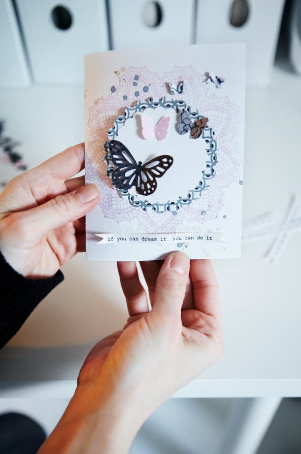 Home Made with Love. a Womans Hands Holding a Hand-made Card. Stock ...