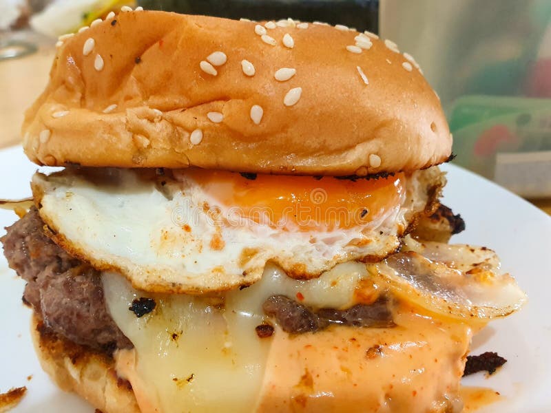 Home made melted burger stock photo. Image of messy - 263726424