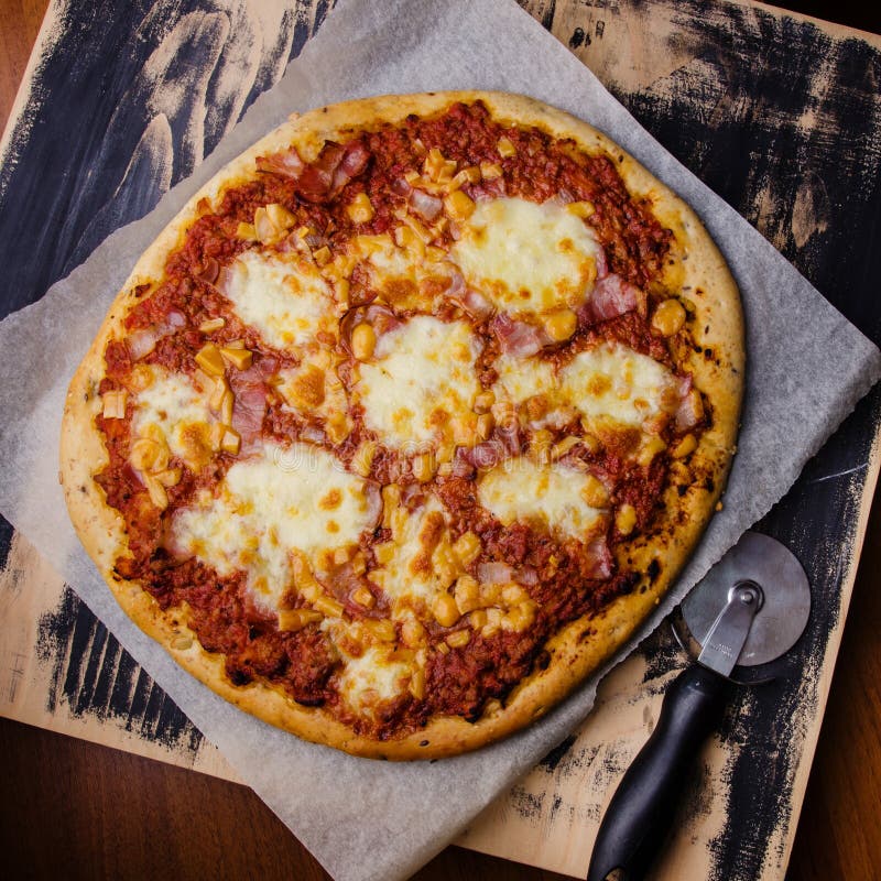 Home made pizza stock image. Image of round, wood, tomato - 49288593