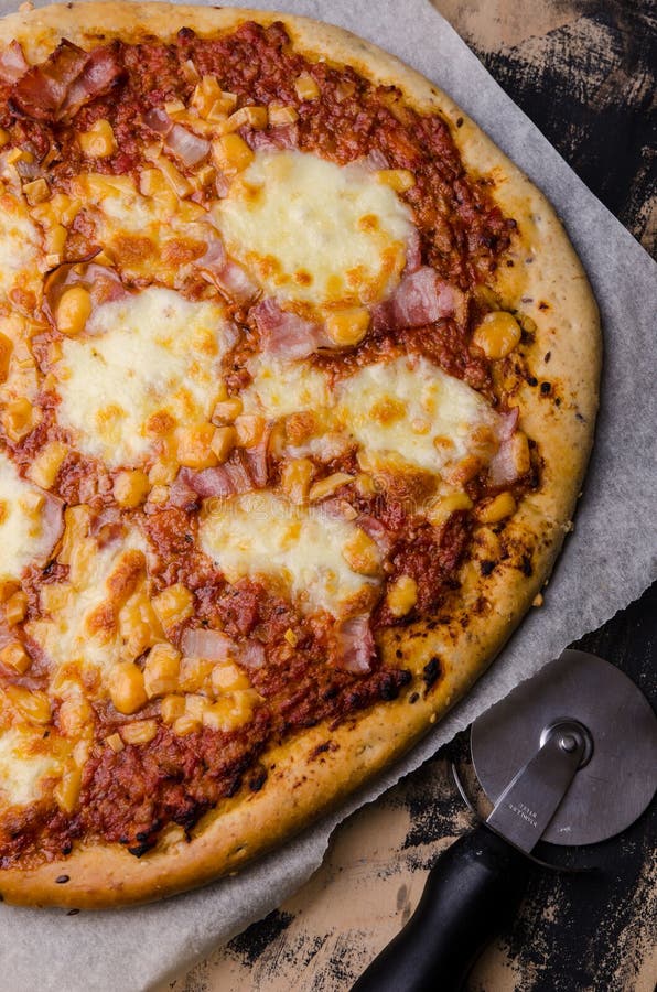 Home made pizza stock photo. Image of freshly, knife - 49288660